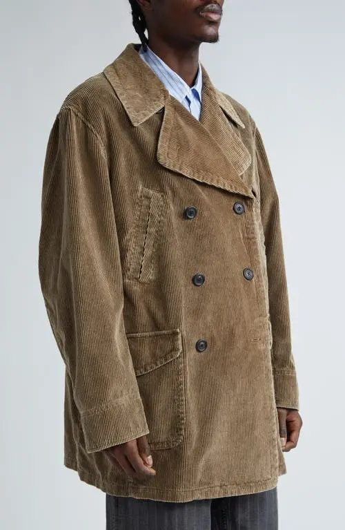 Our Legacy Biker Trench Corduroy Pea Coat In Brown Enzyme Cord
